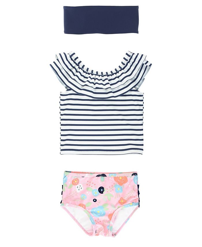 RuffleButts Baby Girls Ruffled Tankini Swimsuit Swim Headband Set, 2 ...