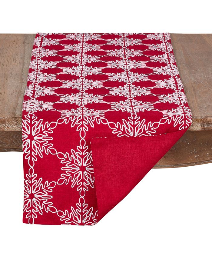 Saro Lifestyle Red Polyester Table Runner with Snowflake Design - Macy's