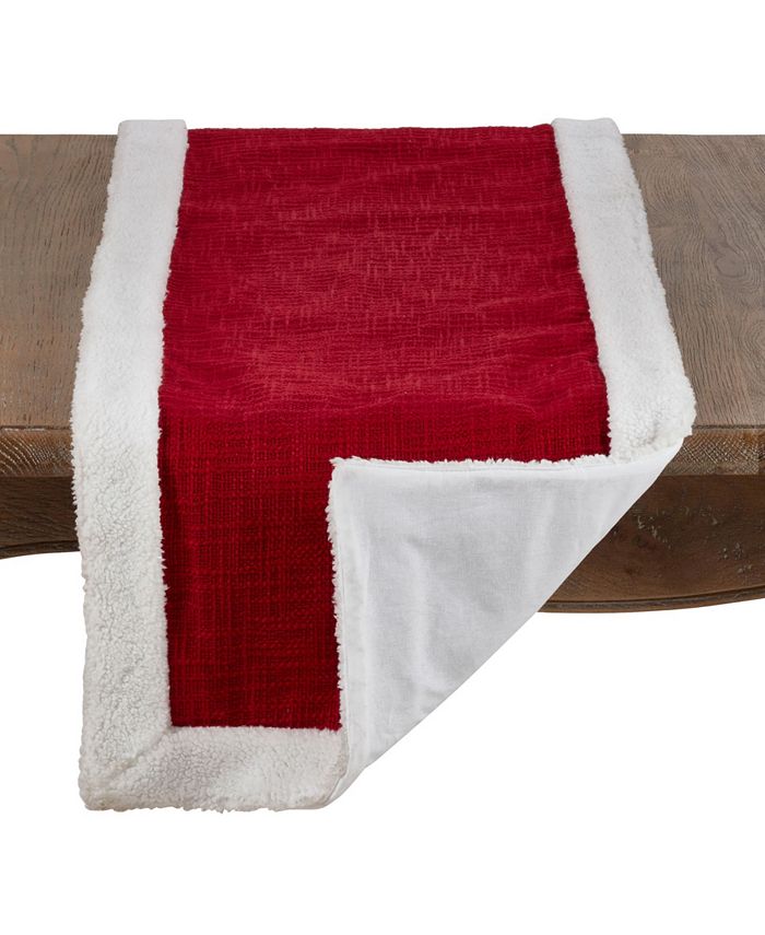 Saro Lifestyle Cotton Red Christmas Runner with Sherpa Edges - Macy's