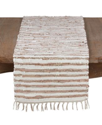 Saro Lifestyle Leather and Cotton Woven Chindi Table Runner - Macy's
