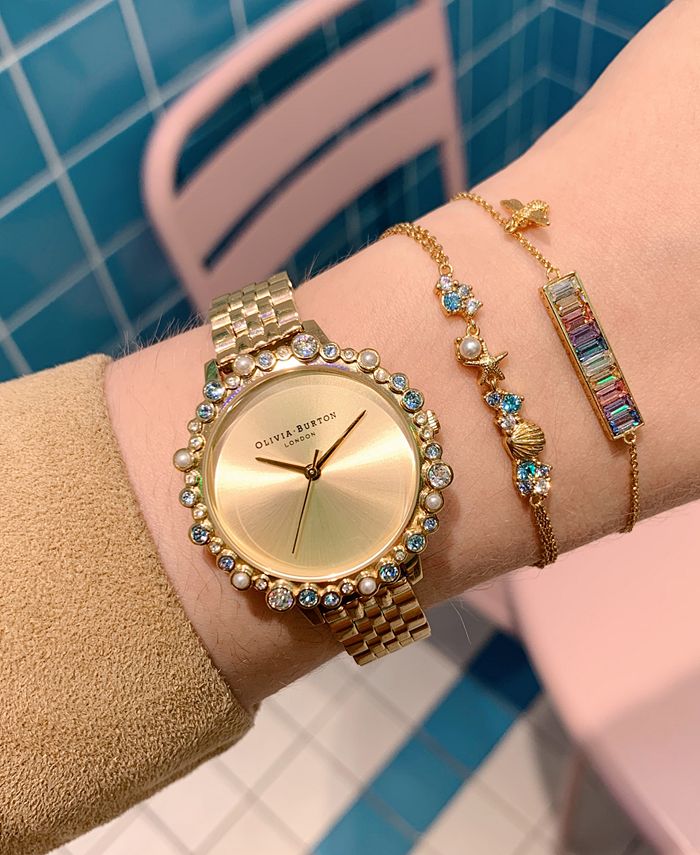 Olivia Burton Crystal & Imitation Pearl Chain Bracelet - Macy's