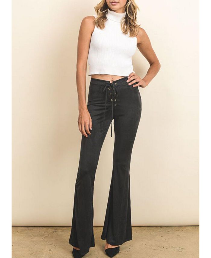 OCIIMI Solid Bell Bottom Lace Up Suede Pant - Macy's
