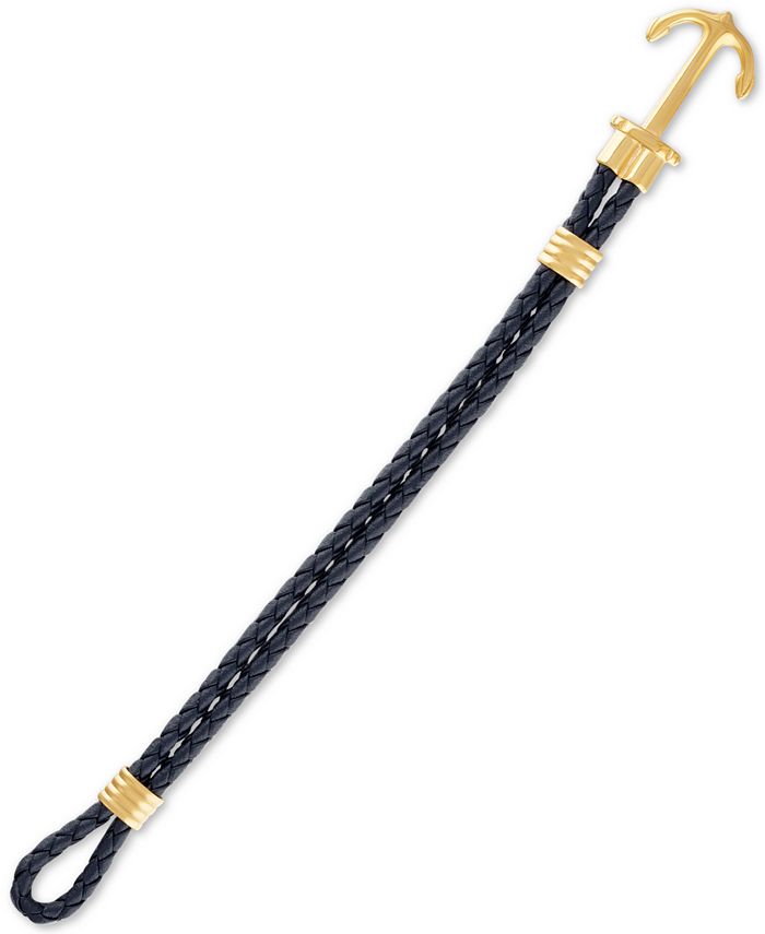 Esquire Men's Jewelry Navy Braided Leather Cord Anchor Clasp Bracelet ...