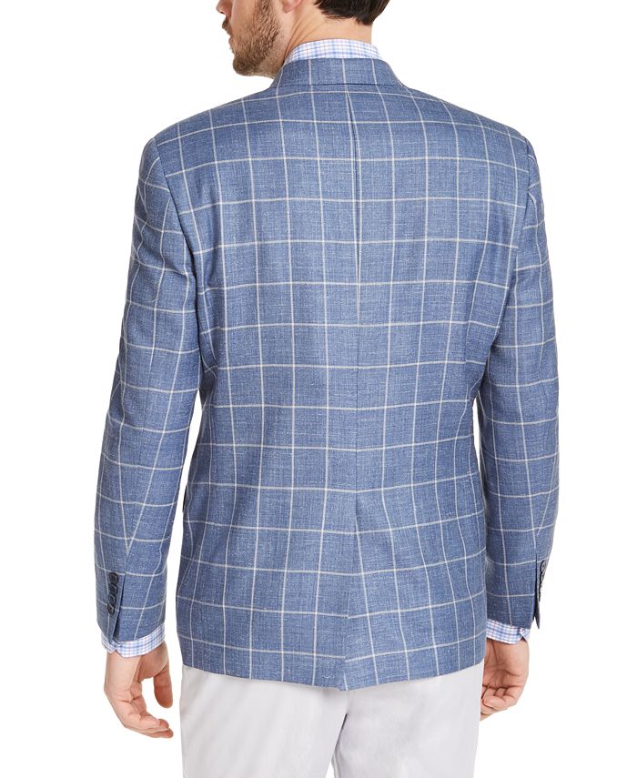 Lauren Ralph Lauren Men's Classic-Fit UltraFlex Stretch Blue Windowpane Silk & Wool Sport Coat ...