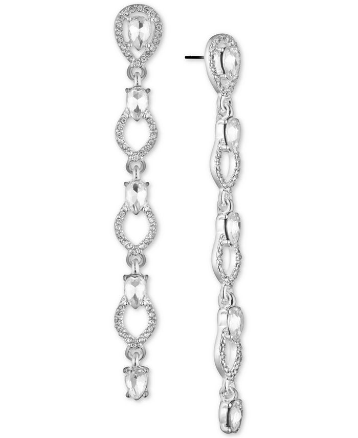 Lauren Ralph Lauren Silver-Tone Crystal Teardrop Linear Drop Earrings - Macy's
