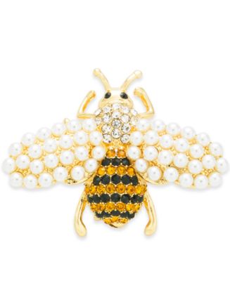 Charter Club Gold-Tone Pavé & Imitation Pearl Bee Pin, Created for Macy ...