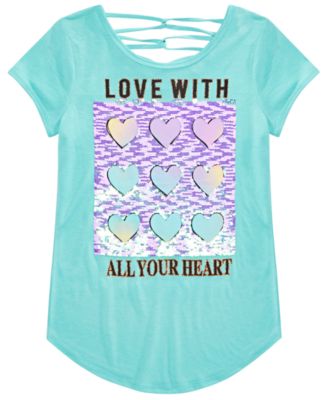 Beautees Big Girls Flip Sequined Love Heart Top - Macy's