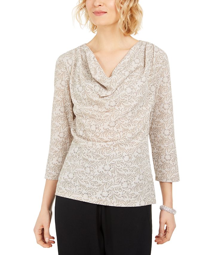 MSK Cowlneck Metallic-Print Top - Macy's