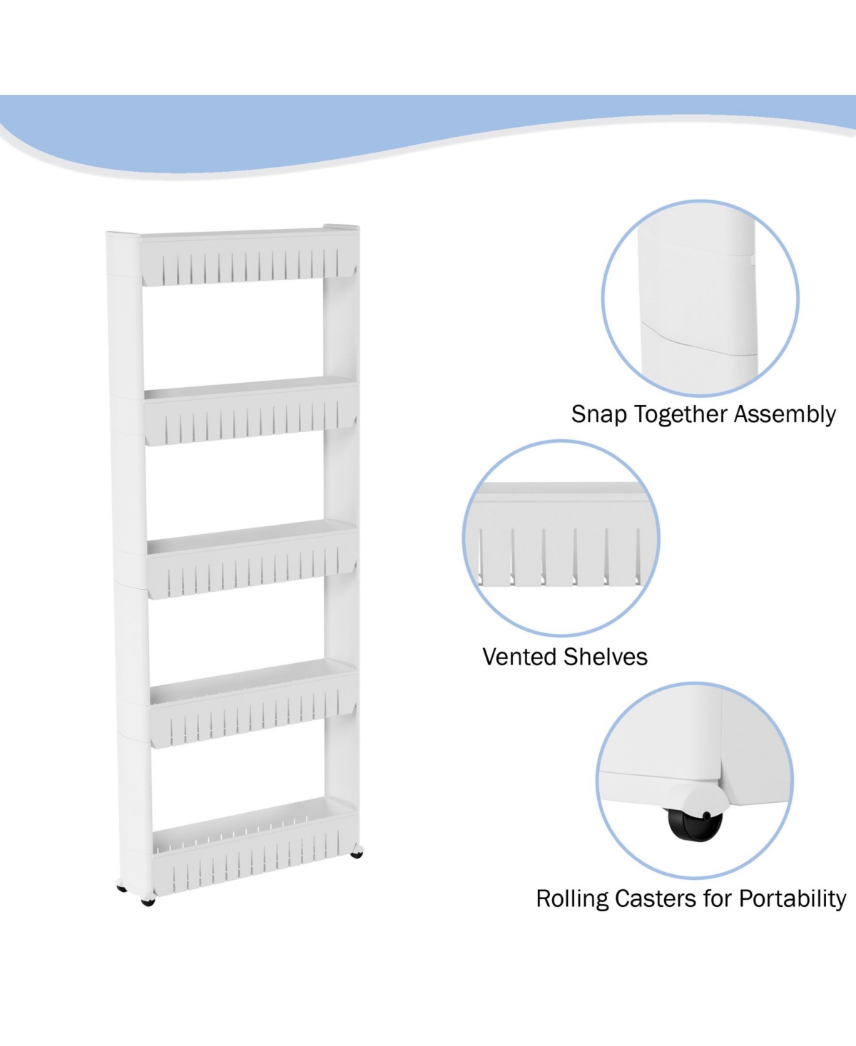 Lavish Home Slim Slide Out 5 Tier Storage Tower With Wheels - White ...