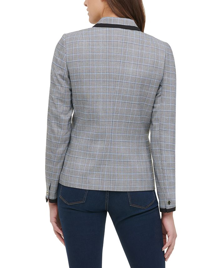 Tommy Hilfiger Plaid Faux Double-Breasted Piped Blazer - Macy's