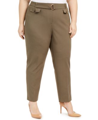 Calvin Klein Plus Size D-Ring Belted Pants - Macy's