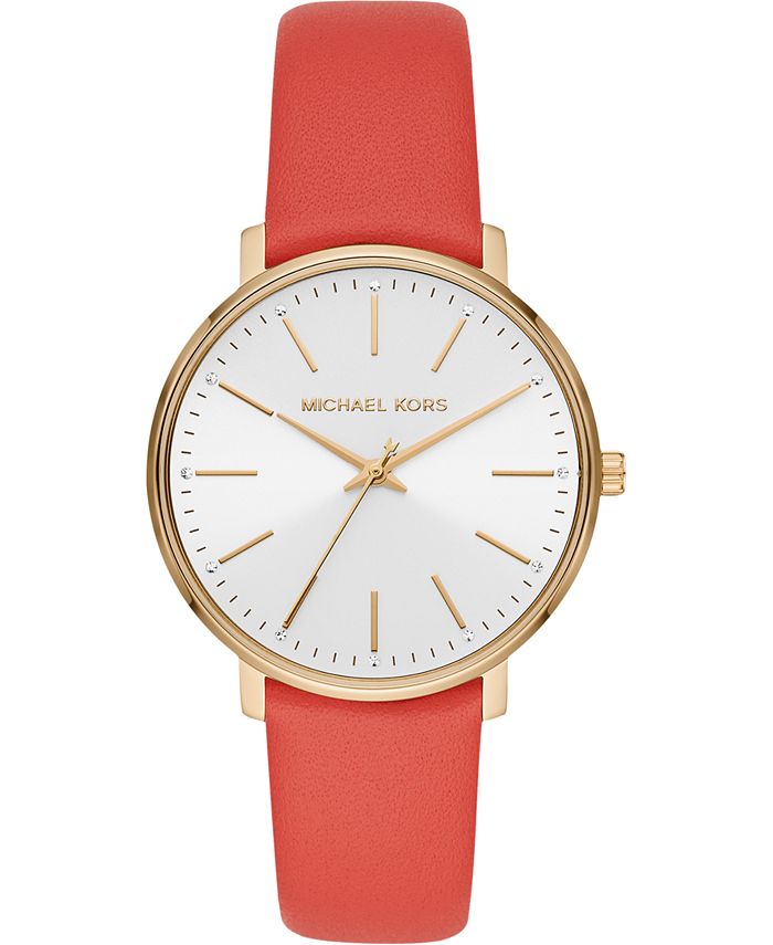 Michael Kors Women's Pyper Pink Coral Leather Strap Watch 38mm - Macy's