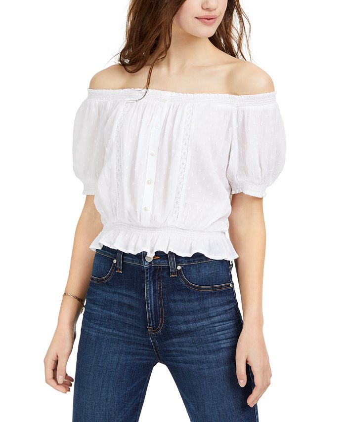 Planet Gold Juniors' Textured Off-The-Shoulder Top - Macy's