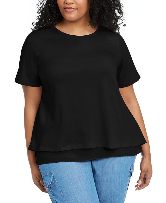 Michael Kors Plus Size Layered Split-Back Top - Macy's