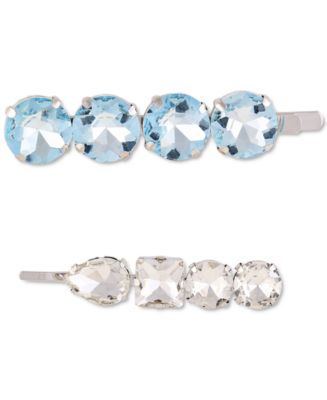 GUESS Silver-Tone 2-Pc. Set Aqua Crystal Hair Pins - Macy's