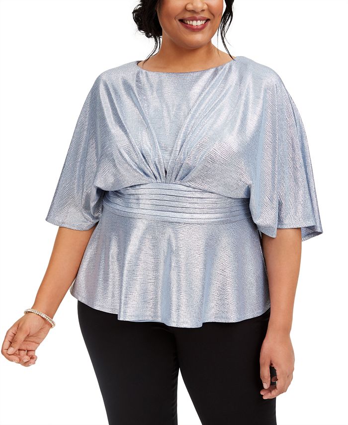 Adrianna Papell Plus Size Metallic Capelet Peplum Top - Macy's