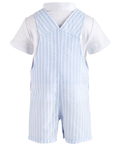 First Impressions Baby Boys 2-Pc. Bowtie Shirt & Seersucker Shortall Set, Created for Macy's ...