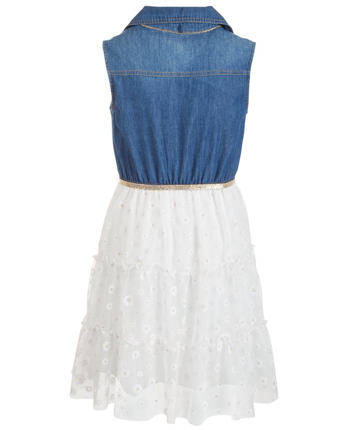 Beautees Big Girls Denim & Lace Shirtwaist Dress - Macy's
