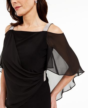 MSK Rhinestone Capelet Cold-Shoulder Top - Macy's