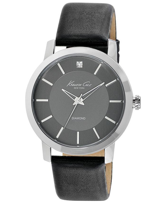 Kenneth Cole New York Watch, Men's Diamond Accent Black Leather Strap ...