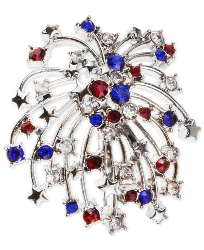Charter Club Silver-Tone Red, White & Blue Pavé Firework Pin, Created ...