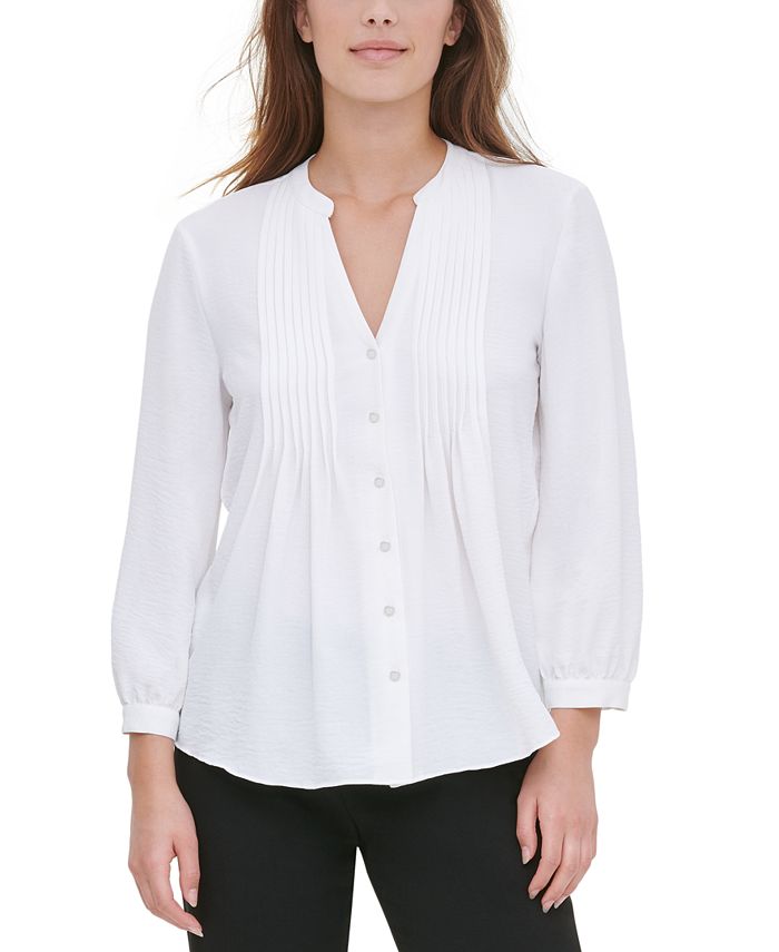 Calvin Klein Pleated-Placket Blouse - Macy's