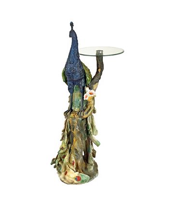 Design Toscano Peacock's Perch Sculptural Glass-Topped Pedestal Table ...