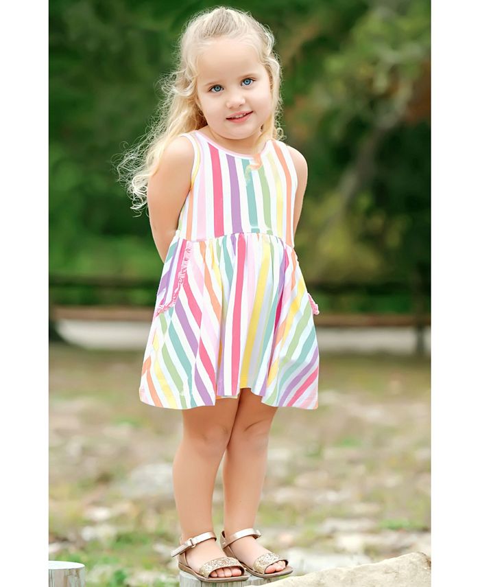 RuffleButts Baby Girl Rainbow Stripe Ruffle Dress and Bow Headband Set ...