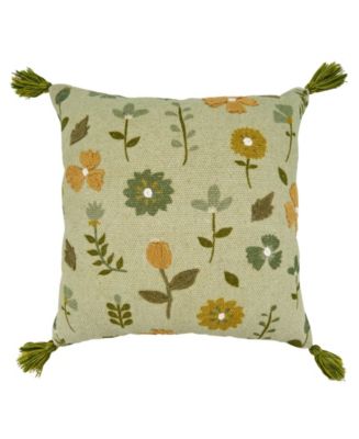 Saro Lifestyle Floral Tassled Embroidered Decorative Pillow, 20" x 20 ...
