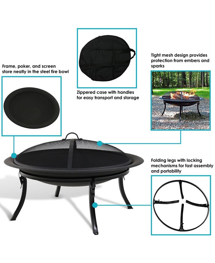 Sunnydaze Decor Portable Round Bonfire Wood Burning Patio Outdoor Fire ...