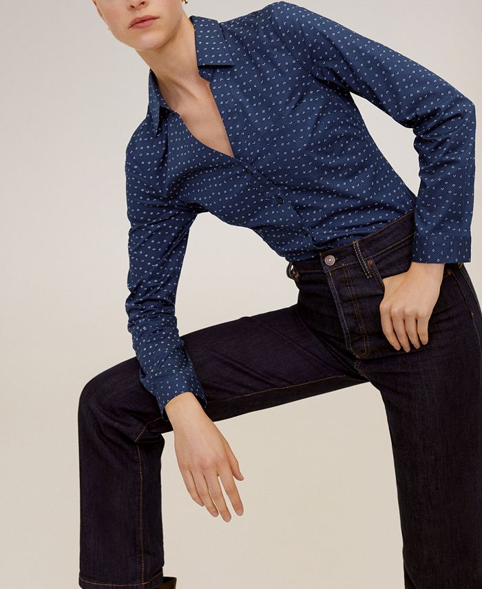 MANGO Printed Cotton Shirt - Macy's