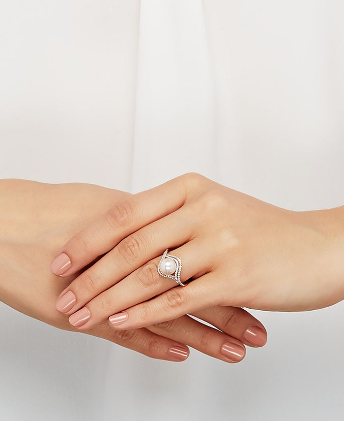 Honora Cultured Freshwater Pearl (8mm) & Diamond (1/4 ct. t.w.) Ring in ...