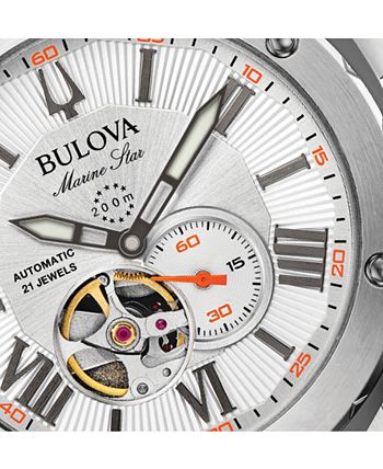 Bulova Men's Automatic Marine Star Orange Silicone Strap Watch 45mm ...