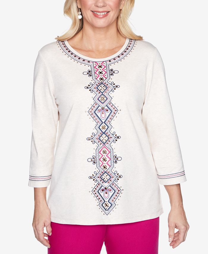 Alfred Dunner Petite Panama City Embroidered Top - Macy's