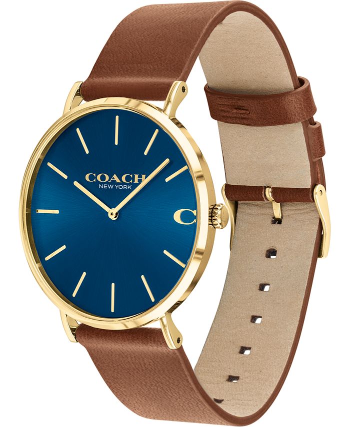 COACH Men's Charles Brown Leather Strap Watch 41mm - Macy's