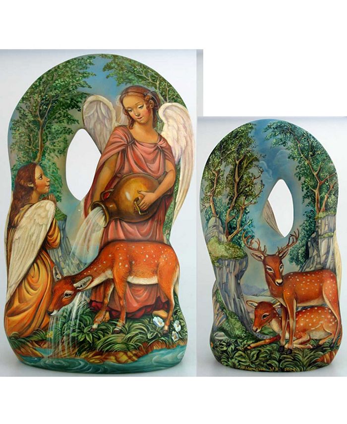 G.DeBrekht Woodcarved Hand Painted Deer Blessing Angel Figurine - Macy's