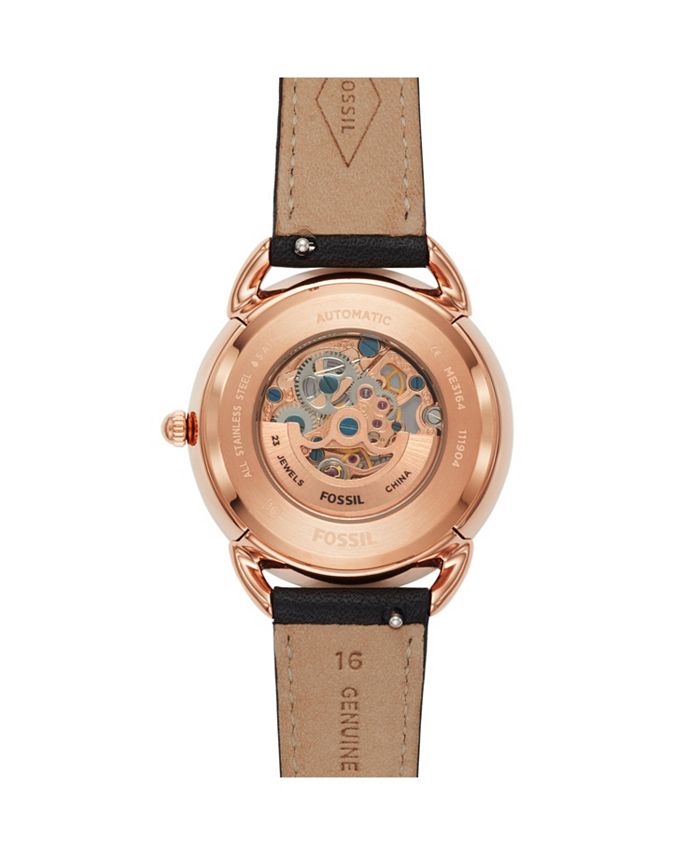 Fossil Tailor Mechanical Black Leather Watch 35mm - Macy's