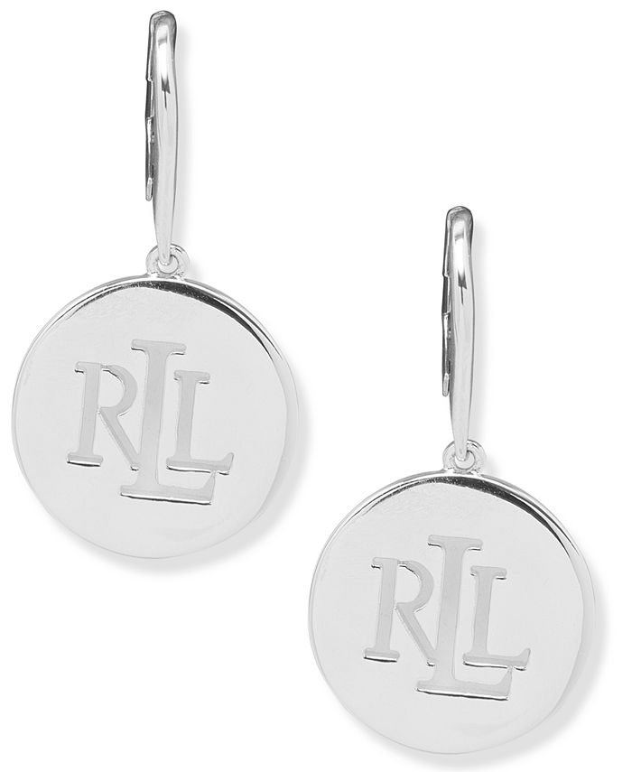 Lauren Ralph Lauren Silver-Tone Polished Logo Disc Drop Earrings - Macy's