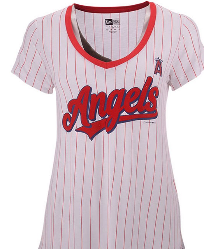 New Era Women's Los Angeles Angels Pinstripe V-Neck T-Shirt - Macy's