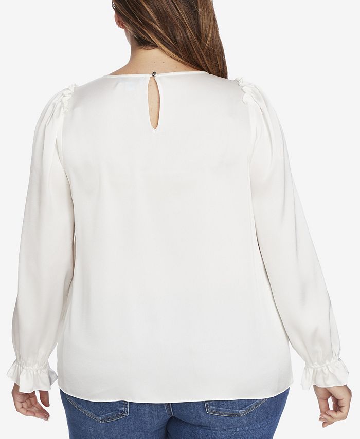 CeCe Women's Plus Long Sleeve Satin Texture Blouse with Ruffle Sleeves ...