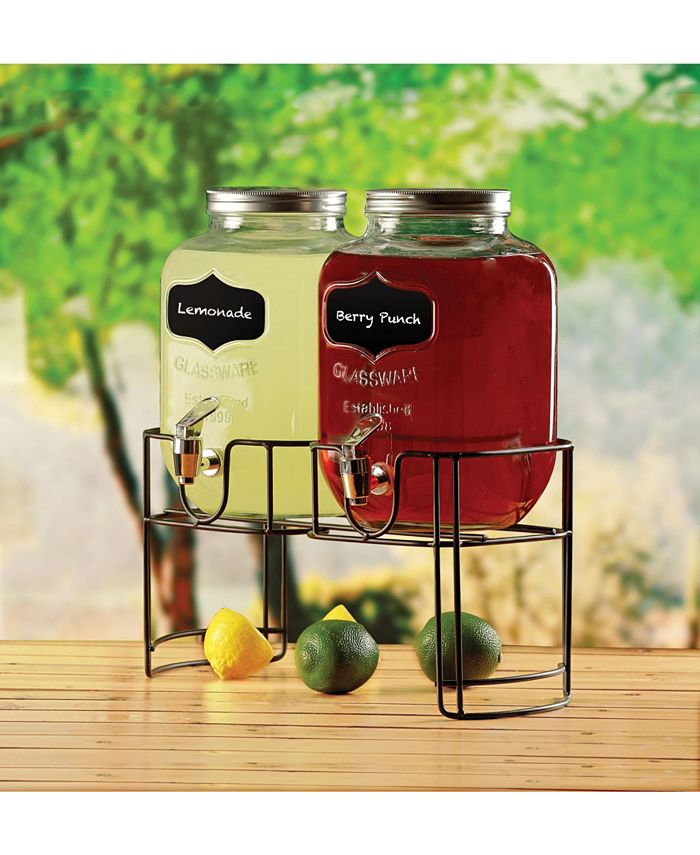 Circle Glass Double Mini Yorkshire Dispensers on Black Metal Stand, 2 ...