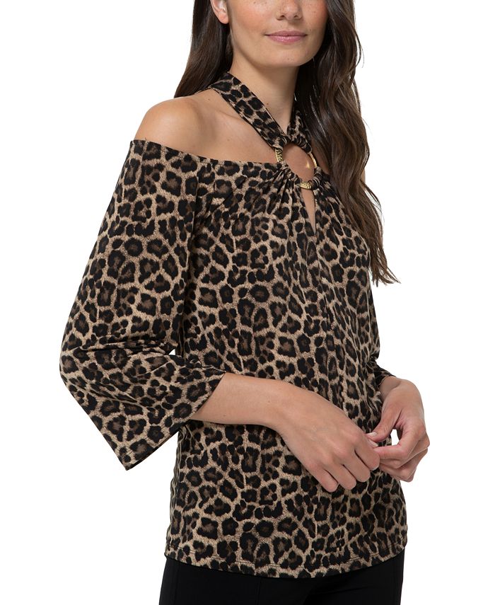 Michael Kors Leopard-Print Ring Halter Top - Macy's