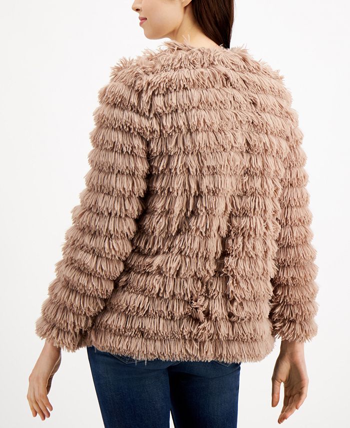 Sage The Label Fringe Faux-Fur Open-Front Jacket - Macy's