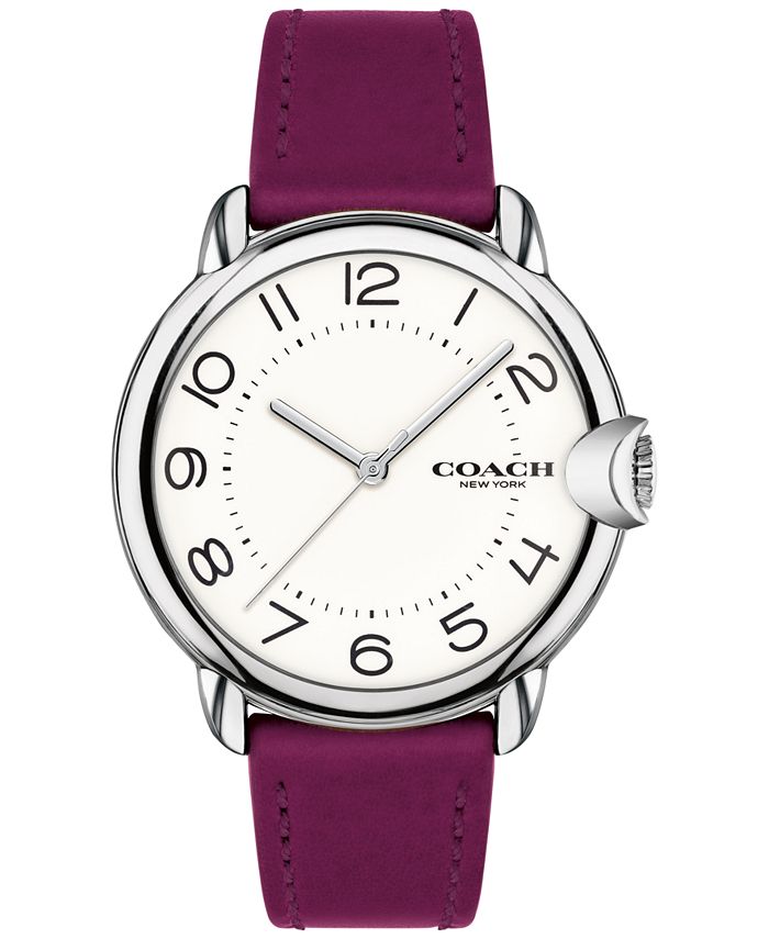 COACH Women's Arden Magenta Leather Strap Watch 36mm - Macy's