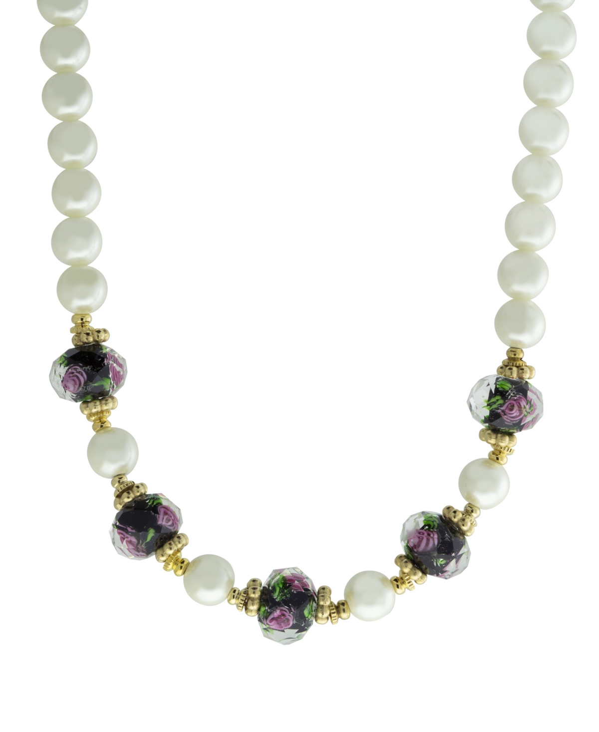 Click here for 2028 Gold-Tone Imitation Pearl and Black Floral Be... prices