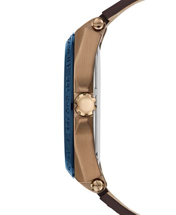 GUESS Men's Brown Leather Strap Watch 46mm - Macy's