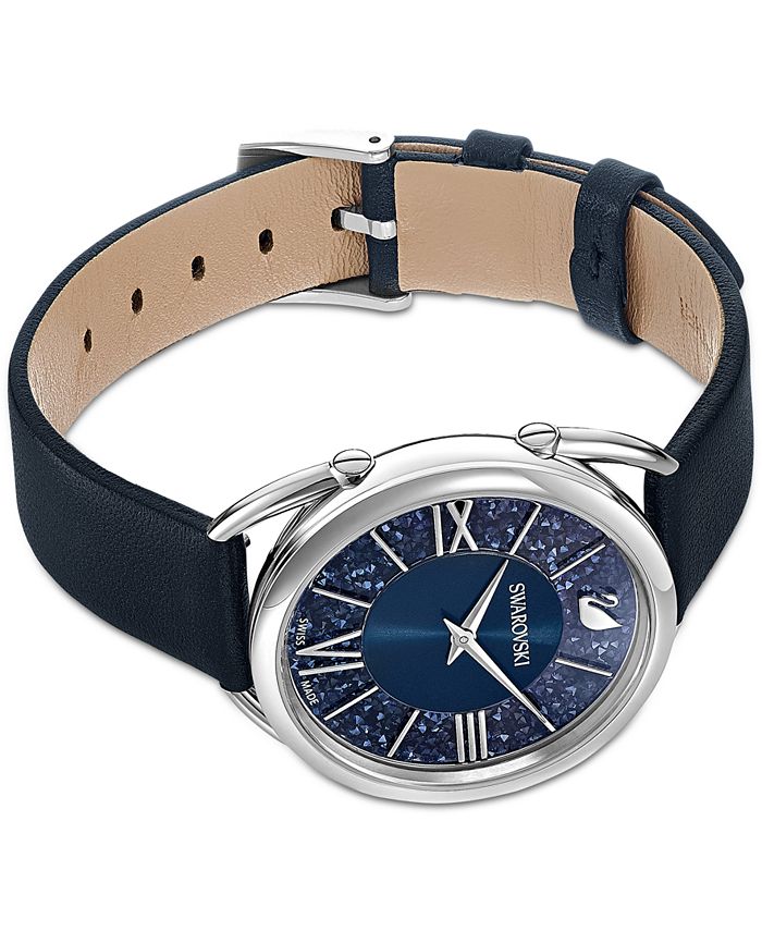 Swarovski Women's Swiss Crystalline Glam Dark Blue Leather Strap Watch ...
