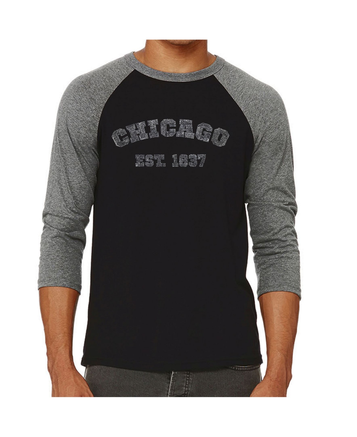 Click here for La Pop Art Chicago 1837 Mens Raglan Word Art T-shi... prices