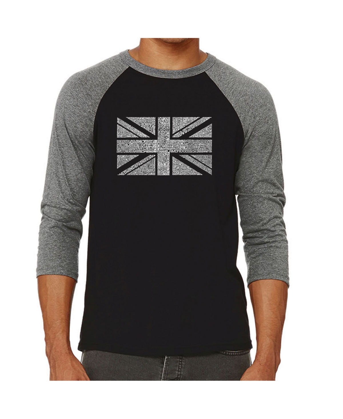 Click here for La Pop Art Union Jack Mens Raglan Word Art T-shirt... prices