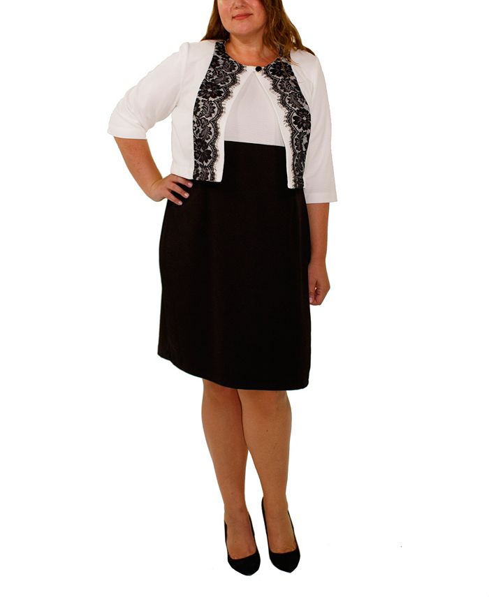 NY Collection Women's Plus Size Elbow Sleeve Jacket and Color blocked ...